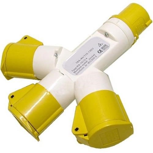 110v 3-Way Splitter 16A 3-Pin Yellow